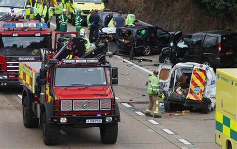 M25 Crash In Surrey Multi Car Smash On Clockwise Carriageway Leaves