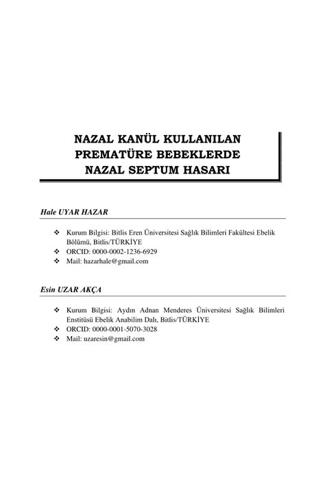 Pdf Nazal KanÜl Kullanilan PrematÜre Bebeklerde Nazal Septum Hasari