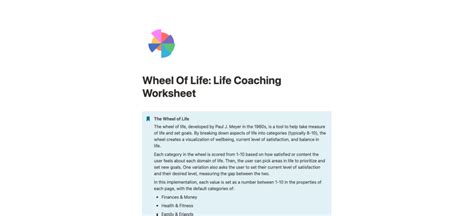 Notion Wheel Of Life Worksheet Template