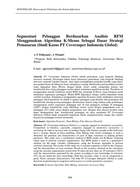 Konstelasi 22 Agus Tri Segmentasi Pelanggan Berdasarkan Analisis Rfm Menggunakan Algoritma K