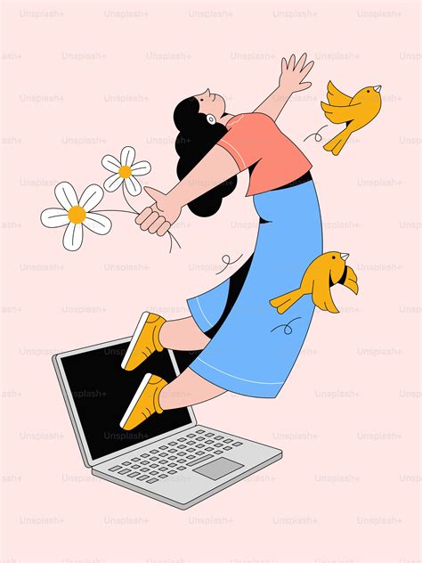 노트북 컴퓨터 위에 앉아 있는 여성 벡터 Unsplash의 그림 이미지