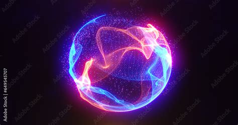 Abstract Energy Sphere With Glowing Bright Particles Atom From Energy Scientific Futuristic Hi