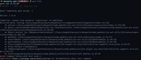 Yarn Lint Causes Error Cannot Read Property Expression Of Undefined · Issue 27989 · Vercel