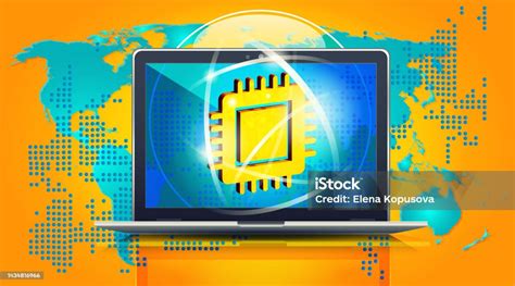 Nanotechnology Concept In Realistic Style Laptop With Central Processing Unit Microchip