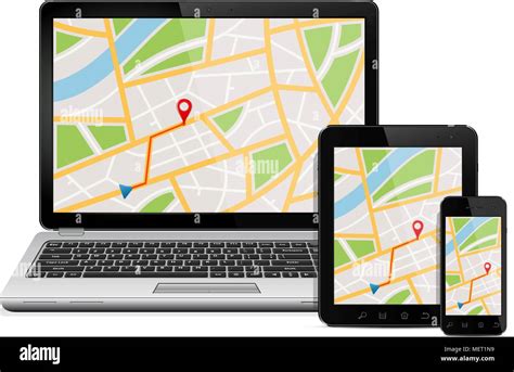 Navigation Concept Digital Devices With Gps Navigation Map Stock Vector Image Art Alamy