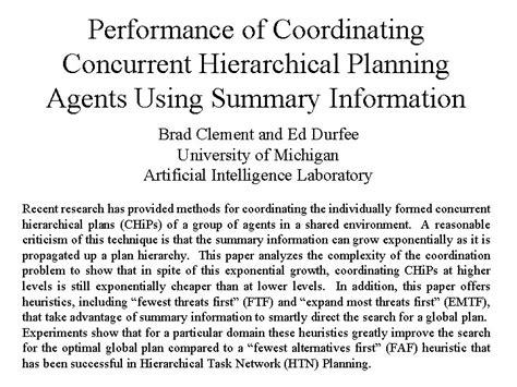 Performance Of Coordinating Concurrent Hierarchical Planning Agents Using