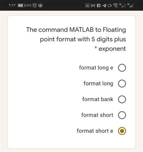 Solved ۹ ۳۲ DIX MAG0636 The command MATLAB to Floating point Chegg com