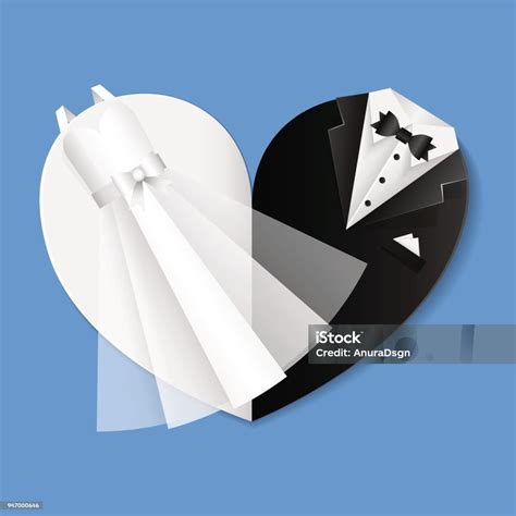 심장에서 대각선 응답 모양 심장 일러스트 레이 션신부와 신랑의 옷의 결혼식 수트에 대한 스톡 벡터 아트 및 기타 이미지 수트 웨딩드레스 개념 Istock