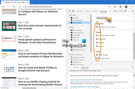 use developer tools to clear site data for a particular website in