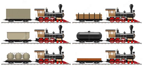 빈티지 증기 기관차 및 수레 그림 절연 프리미엄 벡터