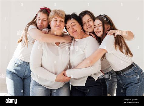 Togetherness Group Women Hugging Stock Photo Alamy