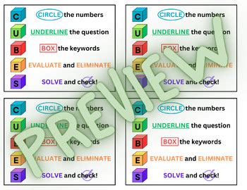 CUBES Word Problem Strategy Cue Cards By Taylor Belue TPT