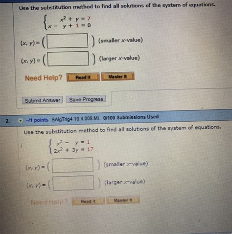 Solved Use The Substitution Method To Find All Solutions Of