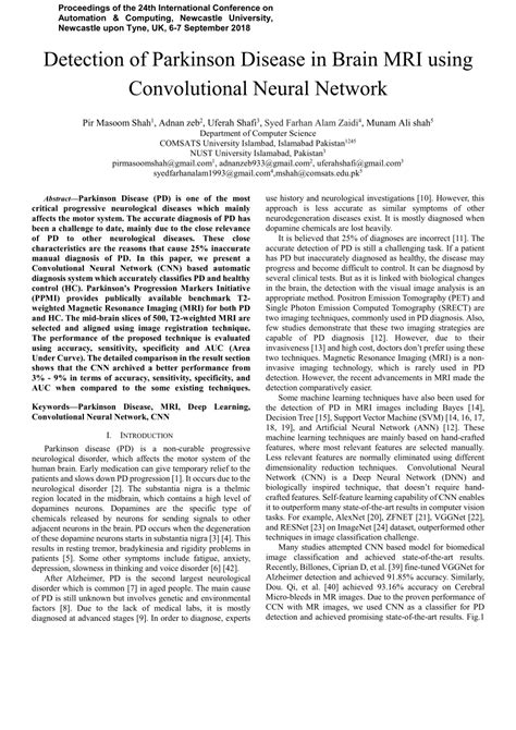 Pdf Detection Of Parkinson Disease In Brain Mri Using Convolutional Neural Network