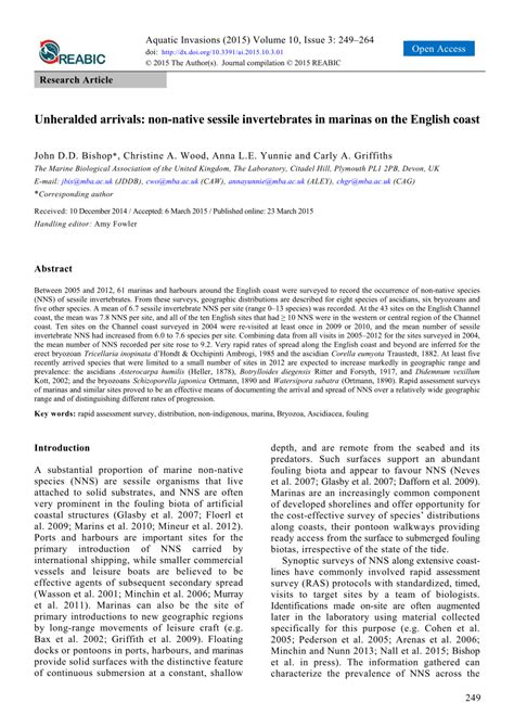 Pdf Unheralded Arrivals Non Native Sessile Invertebrates In Marinas On The English Coast