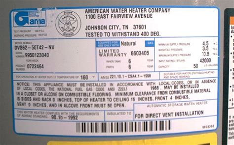 Water Heater Nameplate Gas Furnace