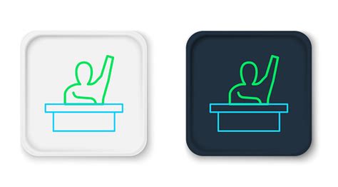 라인 활동적인 남성 아이는 흰색 배경에 고립된 교사 질문 아이콘에 대답하는 손을 들고 있습니다 한 초등학생이 손을 든다 다채로운 개요 개념 벡터 0명에 대한 스톡 벡터 아트