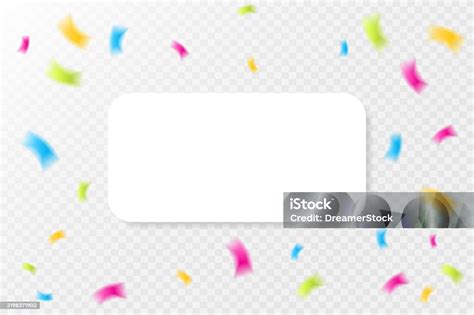 빈 흰색 프레임과 함께 투명한 배경에 떨어지는 화려한 색종이 축하 배너입니다 생일 축하해요 파티 배경 화면 벡터 일러스트 레이 션 여러 가지 빛깔 공휴일에 대한 스톡 벡터