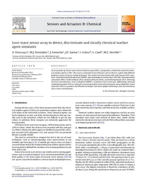Pdf Love Wave Sensor Array To Detect Discriminate And Classify Chemical Warfare Agent Simulants