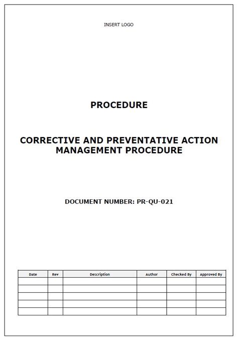 Procedure Corrective And Preventative Action Management Workplace