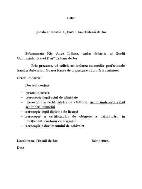 Cerere Cadru Didactic Form Cont Pdf