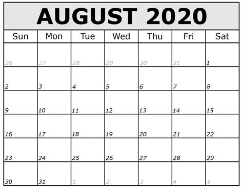 Printable Blank August Calendar
