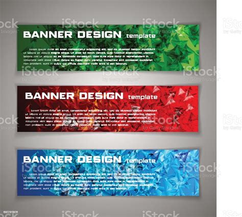 벡터는 배너를 설정합니다 서식 파일 또는 웹사이트 헤더입니다 디자인 요소입니다 레드 블루 그린 색상입니다 낮은 폴 리 배경입니다 0명에 대한 스톡 벡터 아트 및 기타 이미지