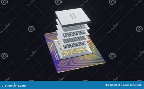 Quantum Processor Concept With Quantum Qubits Circuit Boards In Layers Wiring Cover D