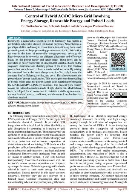 Control Of Hybrid Ac Dc Micro Grid Involving Energy Storage Renewable