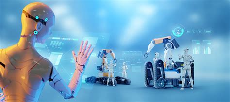 엔지니어링 스마트 팩토리 프로그래밍 자동화 된 기계 Ar 증강 현실 기술 미래 산업 기술 3d 로봇 및 로봇 암 제어 미래 산업 기계 학습 개념 0명에 대한 스톡 사진 및