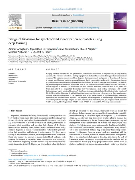 Pdf Design Of Biosensor For Synchronized Identification Of Diabetes Using Deep Learning