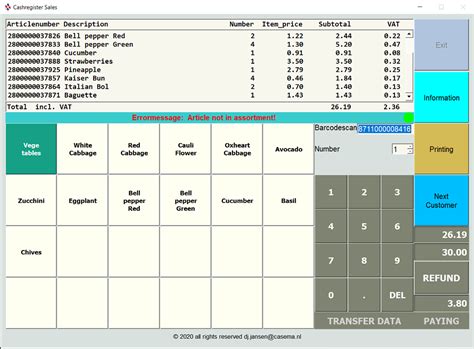 cash register version 2 0 with barcode logon and to 8 buttongroups with each 23 programmable