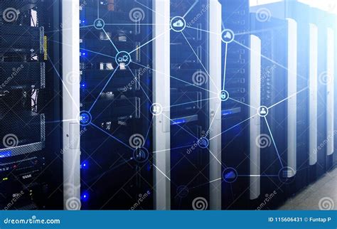 Telecommunication Concept With Abstract Network Structure And Server Room Background Stock Image