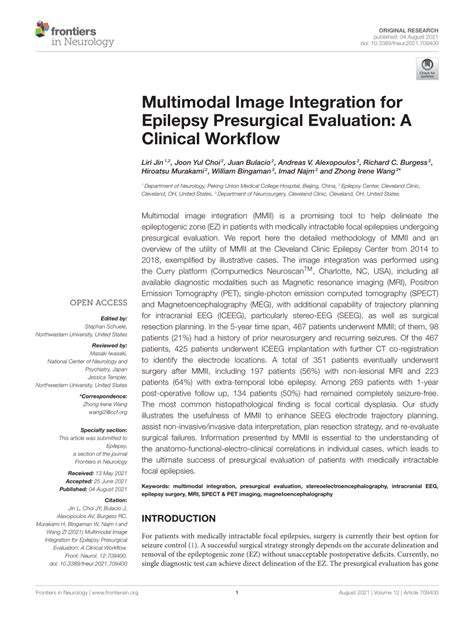 Pdf Multimodal Image Integration For Epilepsy Presurgical Evaluation