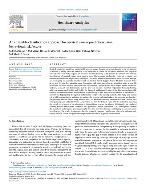 Pdf An Ensemble Classification Approach For Cervical Cancer Prediction Using Behavioral Risk