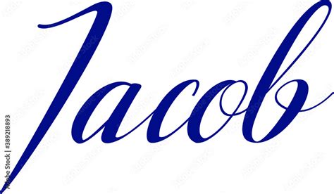 Jacob Male Name Cursive Calligraphy Blue Color Text On Light Grey Background Stock Vector