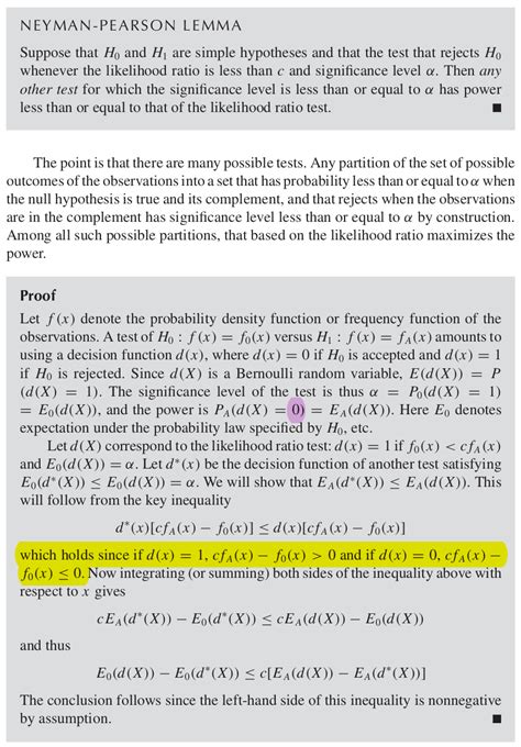 Understanding Proof Of Neyman Pearson Lemma Cross Validated