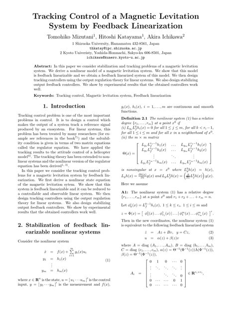 Pdf Tracking Control Of A Magnetic Levitation System By Feedback