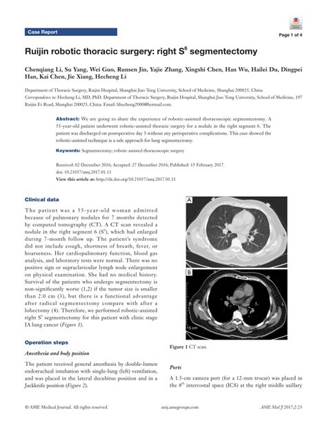 Pdf Ruijin Robotic Thoracic Surgery Right S6 Segmentectomy