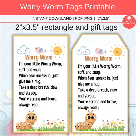 Worry Worm Tags Printable Labels For Crochet Worms Anxiety Relief