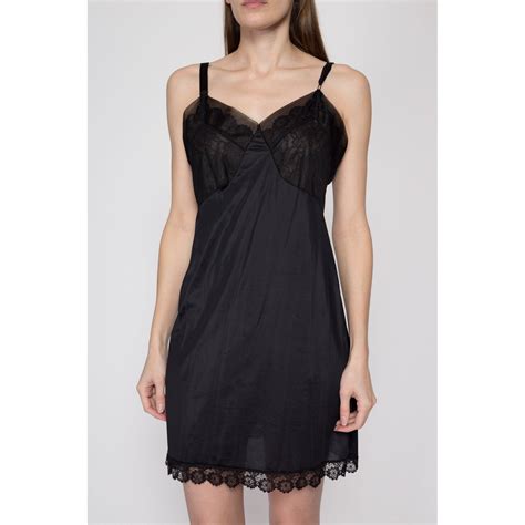 Medium 70s Black Lace Trim Mini Slip Dress Flying Apple Vintage