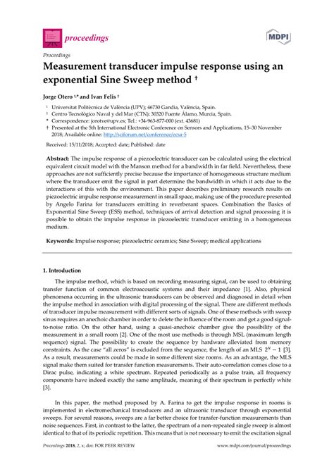 Pdf Measurement Transducer Impulse Response Using An Exponential Sine Sweep Method