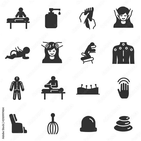 Massage Monochrome Icons Set Relaxing Spa And Medical Massage Of