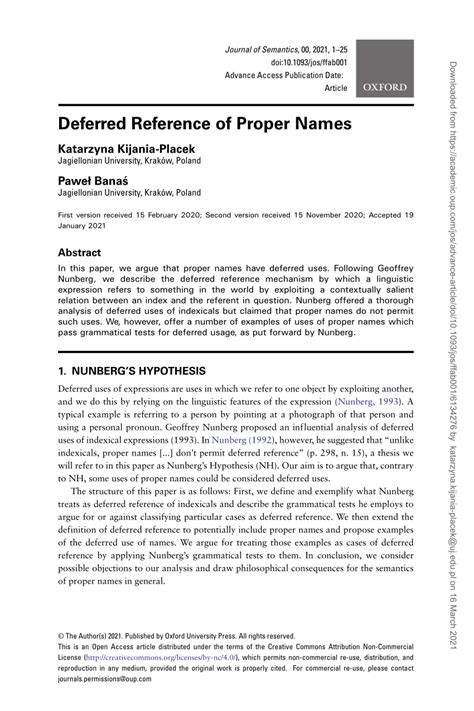 Pdf Deferred Reference Of Proper Names