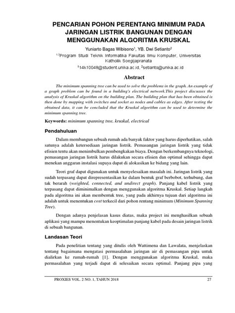 Pencarian Pohon Perentang Minimum Pada Jaringan Listrik Bangunan Dengan Menggunakan Algoritma