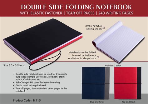 Double Side Folding Notebook With Elastic Fastener Tear Off Pages 240 Writing Pages Power
