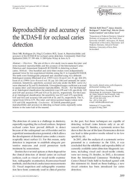 Pdf Reproducibility And Accuracy Of The Icdas Ii For Occlusal Caries Detection