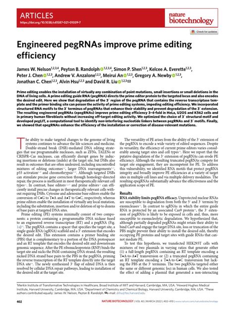 Engineered Pegrnas Improve Prime Editing Efficiency Pdf Directionality Molecular Biology Dna