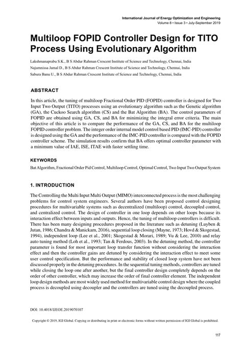 Pdf Multiloop Fopid Controller Design For Tito Process Using Evolutionary Algorithm