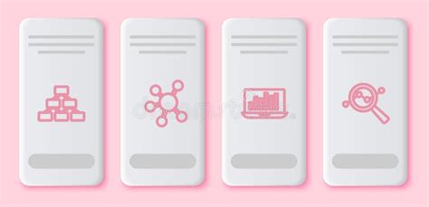 Set Line Hierarchy Organogram Project Team Base Laptop With Graph Chart And Search Data